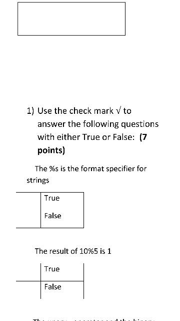 Solved 1) Use the check mark v to answer the following | Chegg.com