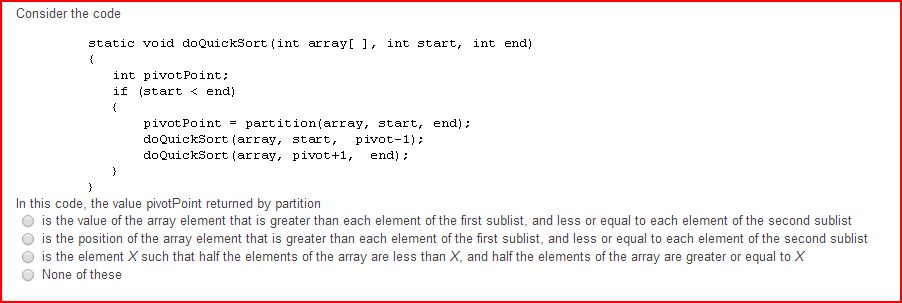 Solved Consider the code in this code, the value pivotPoint | Chegg.com