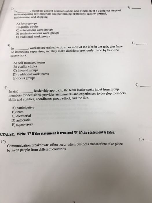 Solved In members control decisions about and execution of | Chegg.com