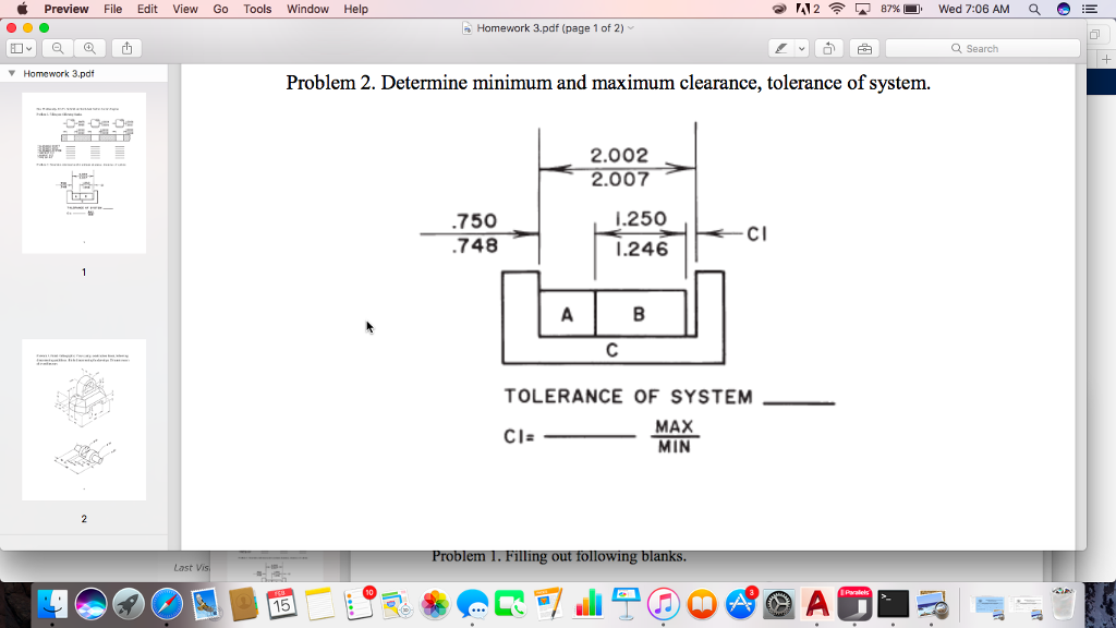 Solved Determine minimum and maximum clearance, tolerance of | Chegg.com