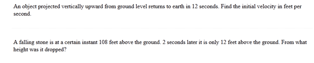 Solved An object projected vertically upward from ground | Chegg.com