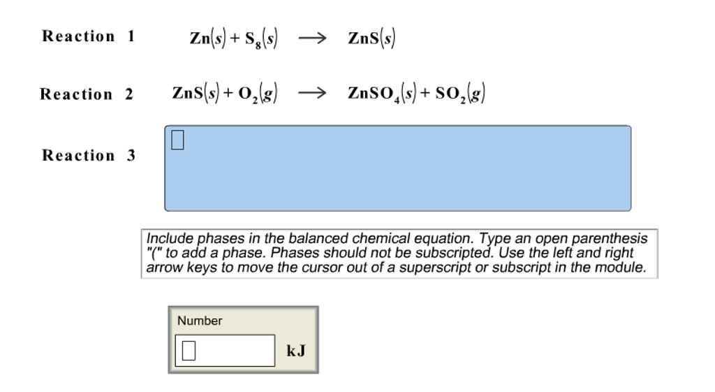 Solved Reaction 1 Reaction 2 zns(s) 0,(g) -3 znso4(s so 2(g) | Chegg.com