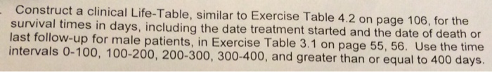 Solved Construct a clinical Life-Table, similar to Exercise | Chegg.com