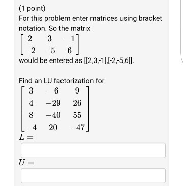 Solved For this problem enter matrices using bracket | Chegg.com
