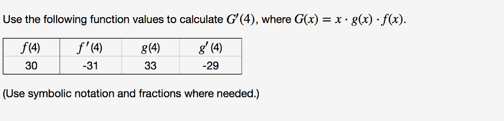 Solved Use the following function values to calculate G, | Chegg.com
