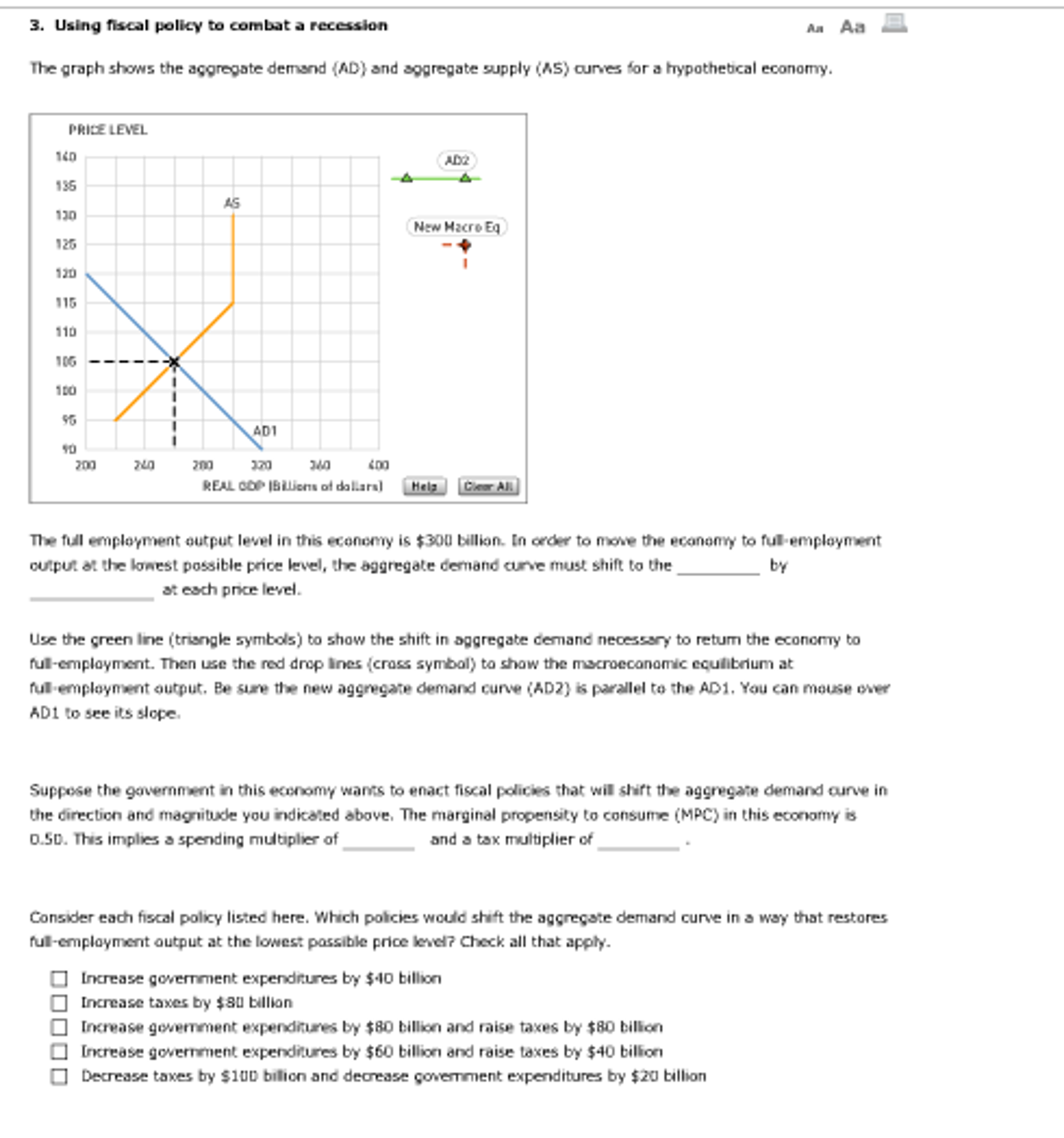 Solved The graph shows the aggregate demand (AD) and | Chegg.com