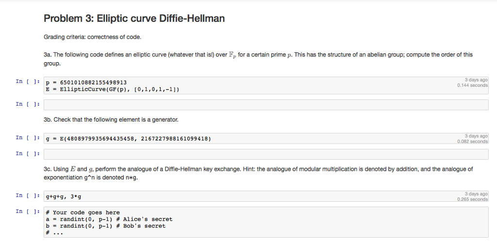 Problem 3: Elliptic curve Diffie-Hellman Grading | Chegg.com