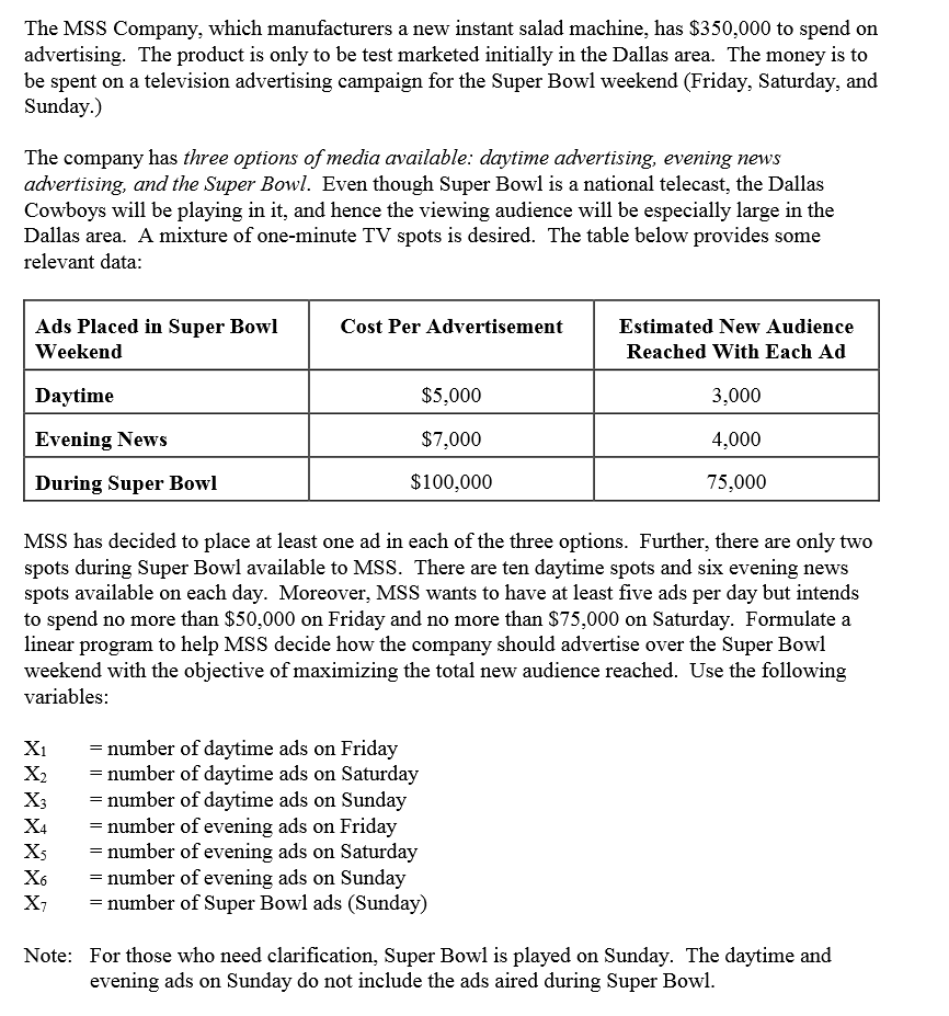 Solved The MSS Company, which manufacturers a new instant | Chegg.com