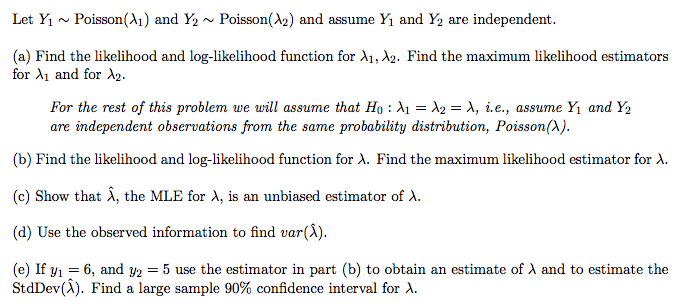 Let Y1 ~ Poissonlambda 1 And Y2 ~ Poissonlambda2