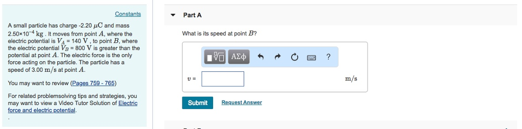 Solved Constants Part A A small particle has charge-2.20 ?C | Chegg.com