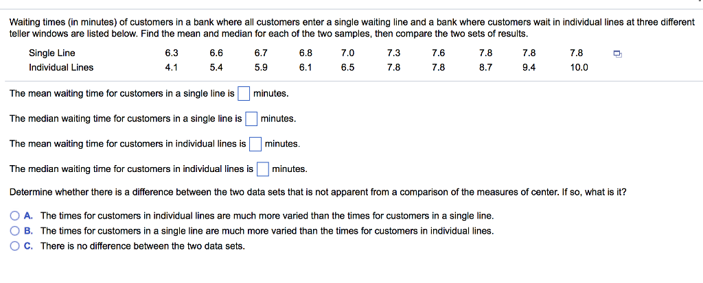 Solved Waiting times (in minutes) of customers in a bank | Chegg.com