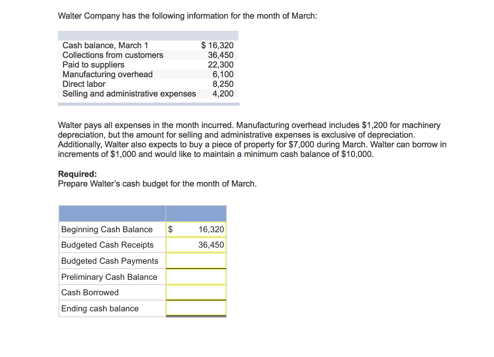 Solved Walter Company has the following information for the | Chegg.com