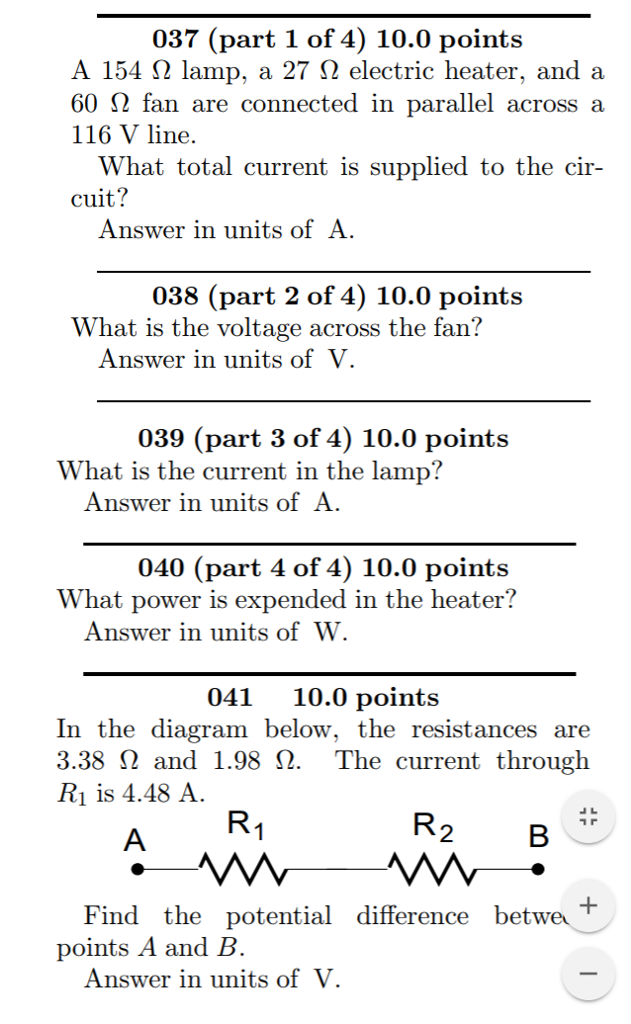 Solved 037 (part 1 of 4) 10.0 points A 154 Ω lamp, a 27 Ω | Chegg.com