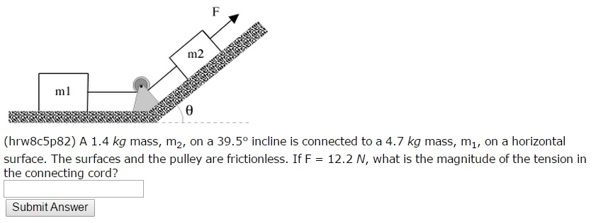 Solved (hrw8c5p82) A 1.4 kg mass, m2, on a 39.5 degree | Chegg.com