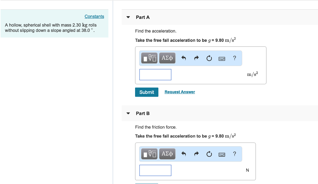 Solved Part A Constants A hollow, spherical shell with mass | Chegg.com