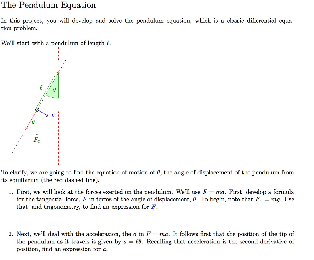 Solved The Pendulum Equation In this project, you will | Chegg.com