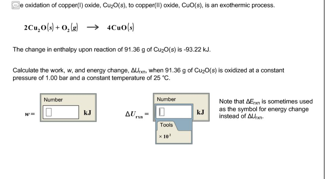 Solved The oxidation of copper(I) oxide, Cu2O(s), to | Chegg.com