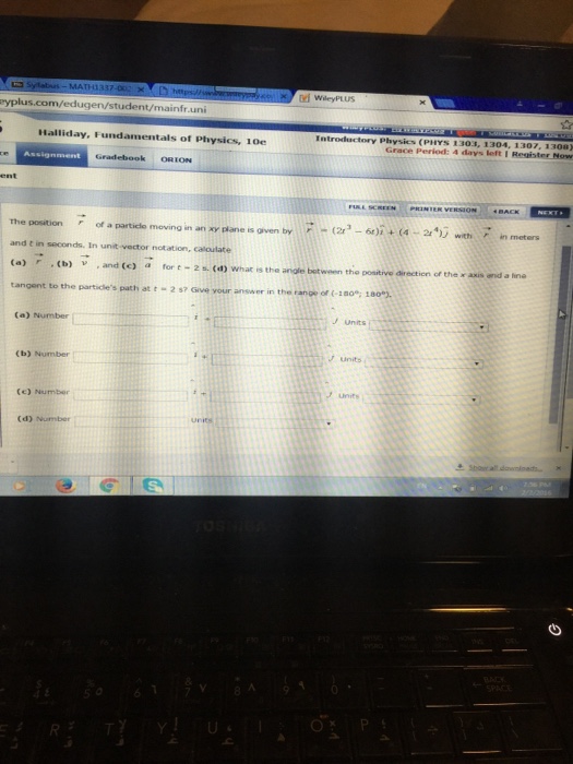 Solved The Position Of A Particle Moving In An Xy Plane Is