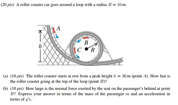 Solved A roller coaster car goes around a loop with a radius | Chegg.com