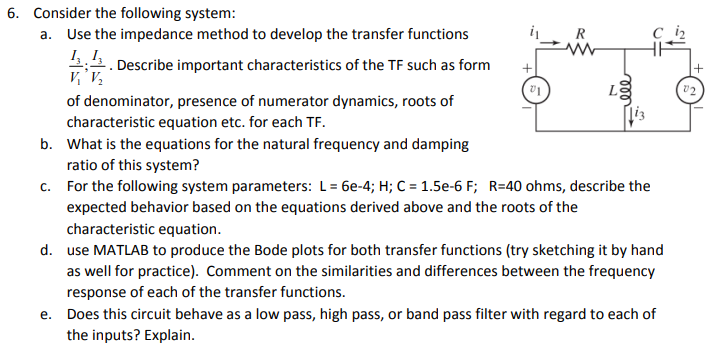 Solved 6. Consider the following system a. Use the impedance | Chegg.com