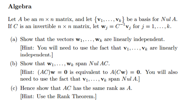 Solved Let A be an m times n matrix, and let {v_1, ....v_k} | Chegg.com