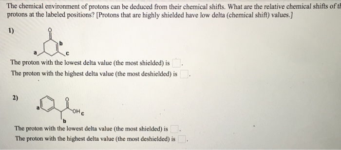 Solved The chemical environment of protons can be deduced | Chegg.com