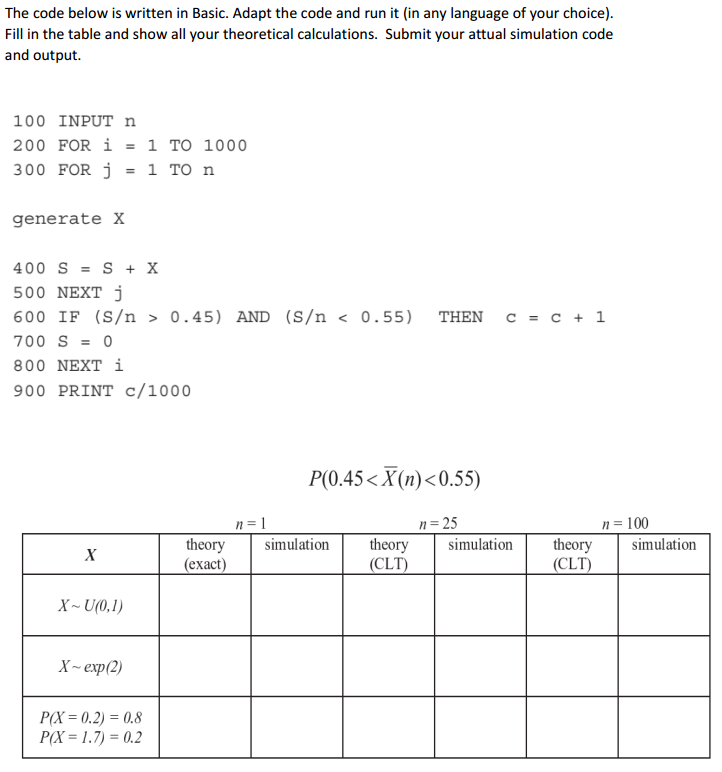 Solved The code below is written in Basic. Adapt the code | Chegg.com