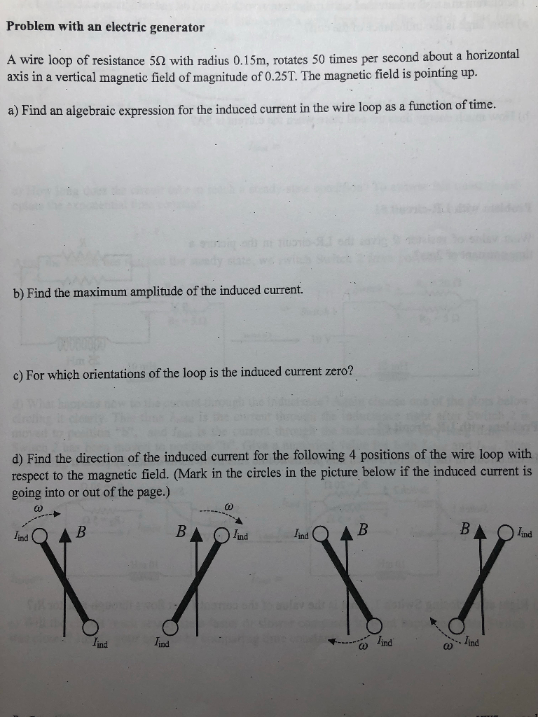 Solved Problem with an electric generator A wire loop of | Chegg.com