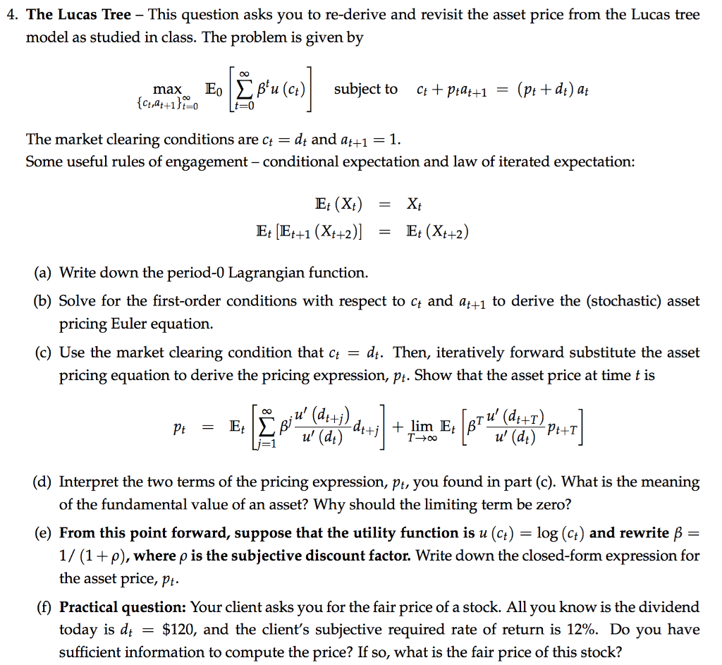 4. The Lucas Tree - This question asks you to | Chegg.com