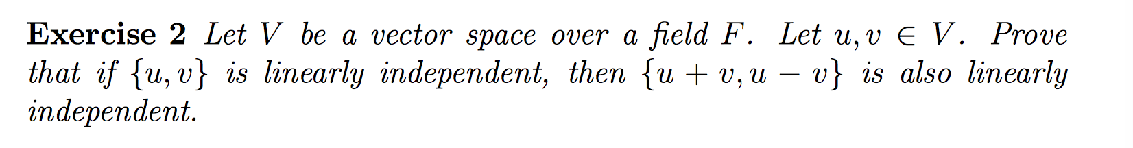 Solved Let V be a vector space over a field F. Let u,v V. | Chegg.com