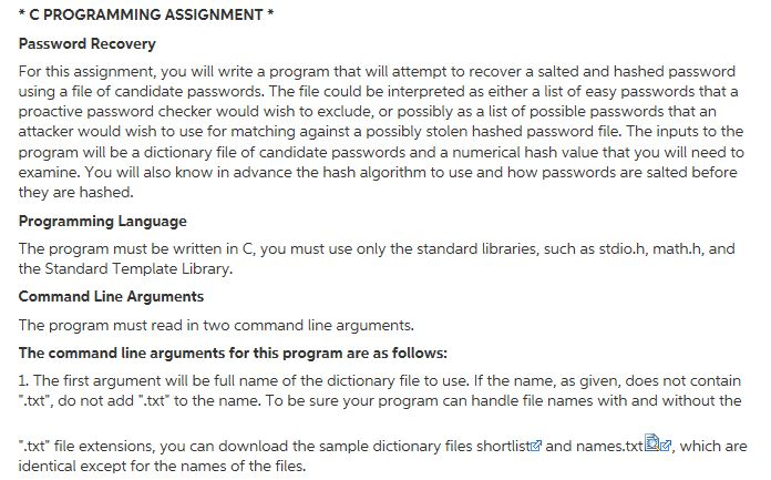 Solved *C PROGRAMMING ASSIGNMENT* Password Recovery For this | Chegg.com
