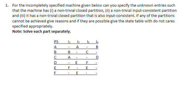 For the incompletely specified machine given below | Chegg.com