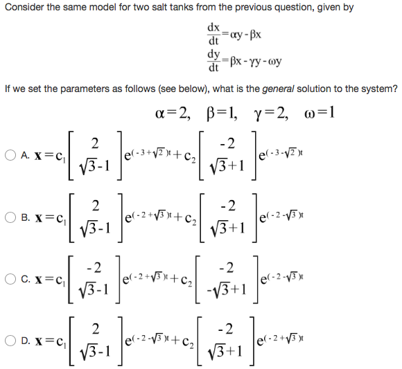 Solved Consider the same model for two salt tanks from the | Chegg.com