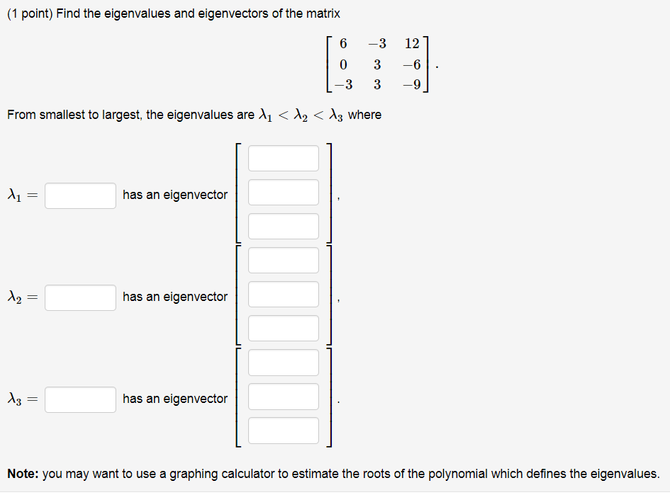 Solved (1 point) Find the eigenvalues and eigenvectors of | Chegg.com