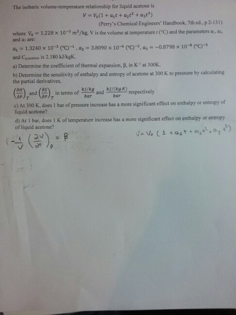 Solved The isobaric volume-temperature relationship for | Chegg.com