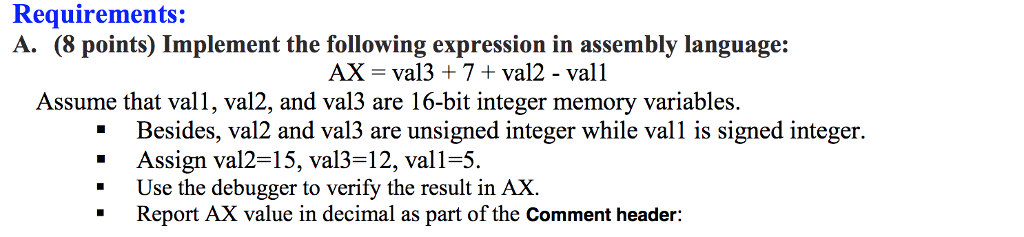 Solved Requirements: A. (8 points) Implement the following | Chegg.com