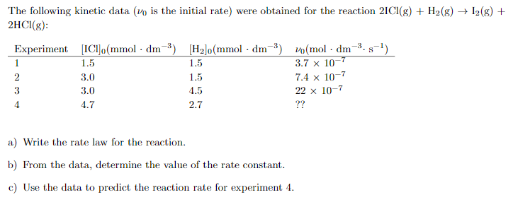 Solved The following kinetic data (n is the initial rate) | Chegg.com Solved The following kinetic data (n is the initial rate) | Chegg.com