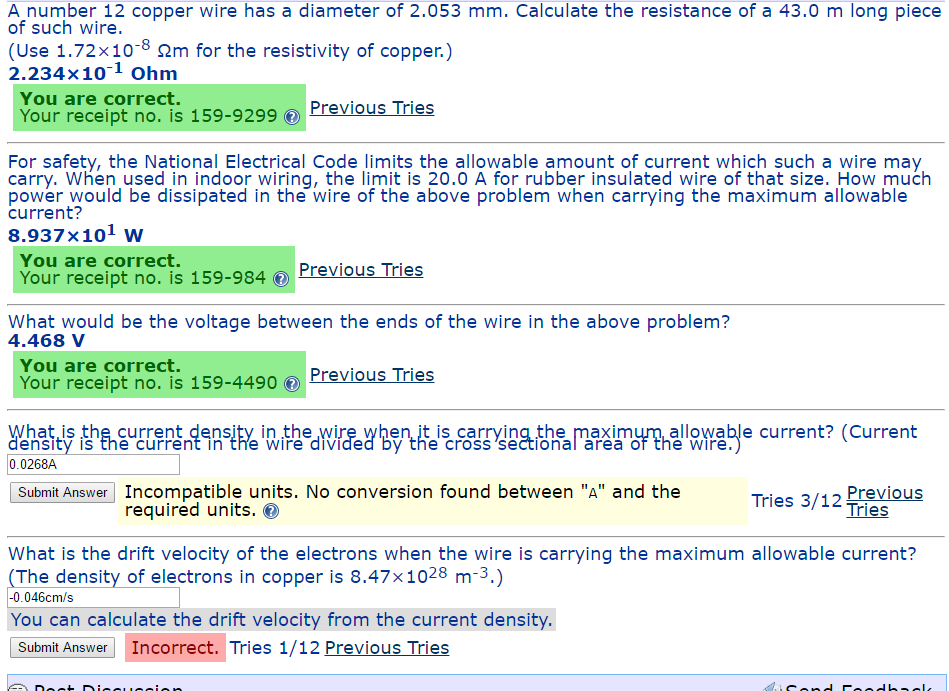 Solved A number 12 copper wire has a diameter of 2.053 mm. | Chegg.com