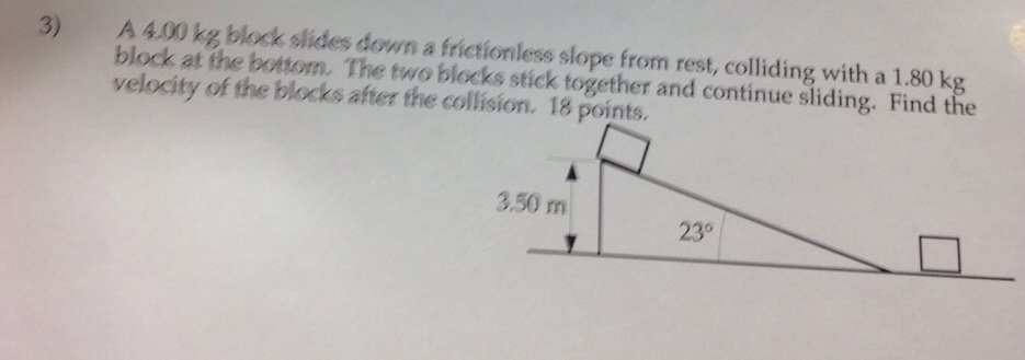 Solved A 400 kg block slides down a frictionless slope from | Chegg.com