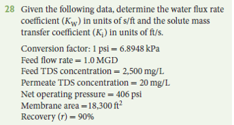 28 Given the following data, determine the water flux | Chegg.com