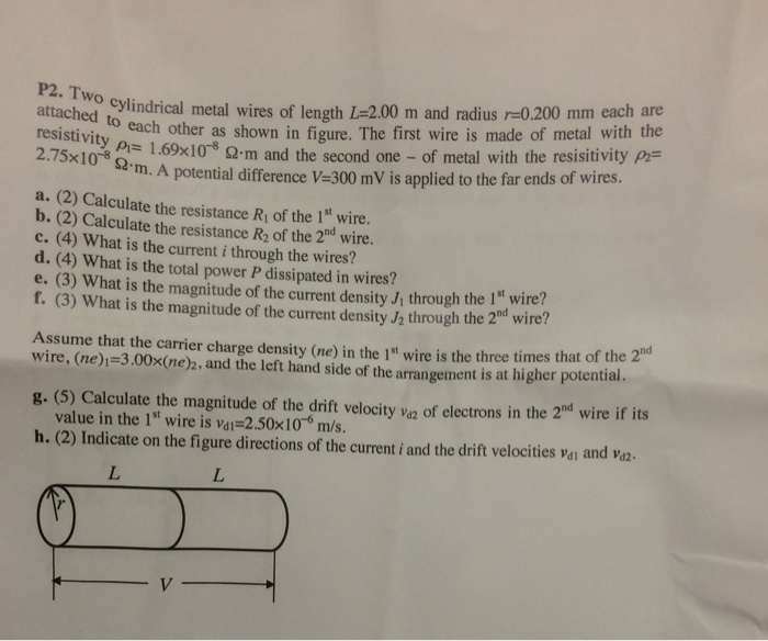 Solved Two cylindrical metal wires of length L=2.00 m and | Chegg.com