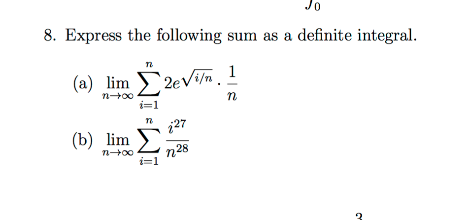 Solved Express The Following Sum As A Definite Integral Lim