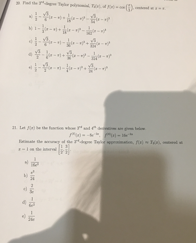 Solved 20. Find the 3rd-degree Taylor polynomial, T3(x) of | Chegg.com