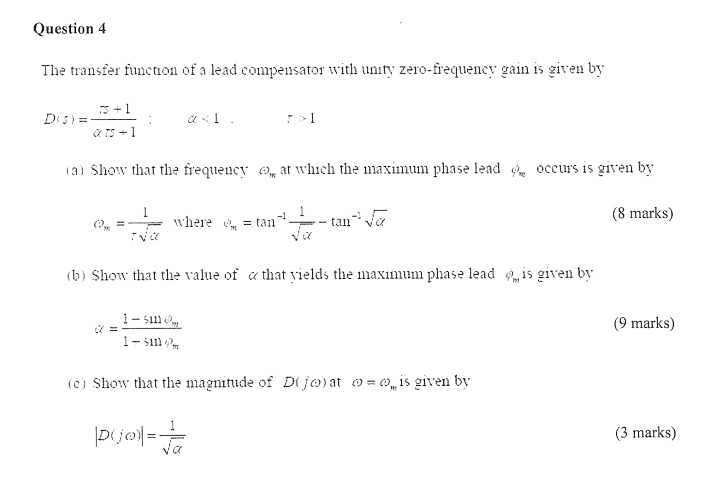 The transfer function of a lead compensator with | Chegg.com
