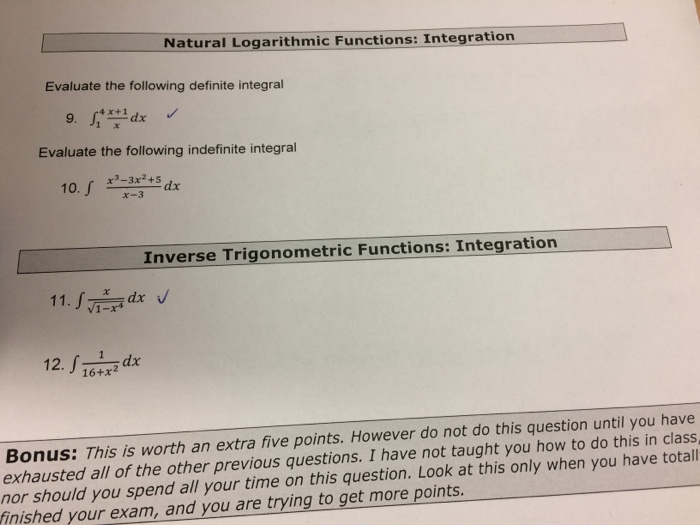 Solved Natural Logarithmic Functions: Integration Evaluate | Chegg.com