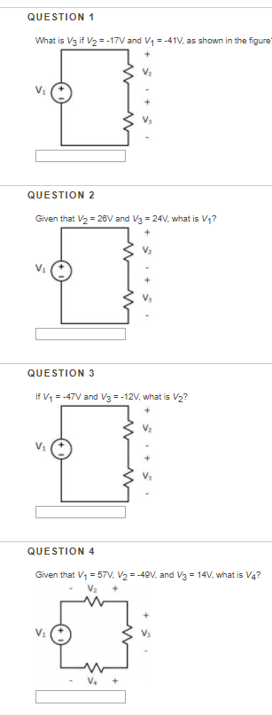 Solved QUESTION 1 What is V3 if V2-17V and V1-41V, as shown | Chegg.com