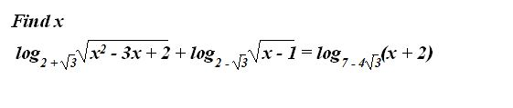 Solved Find x log2+root 3 square root x^2-3x+2+log2- root 3 | Chegg.com