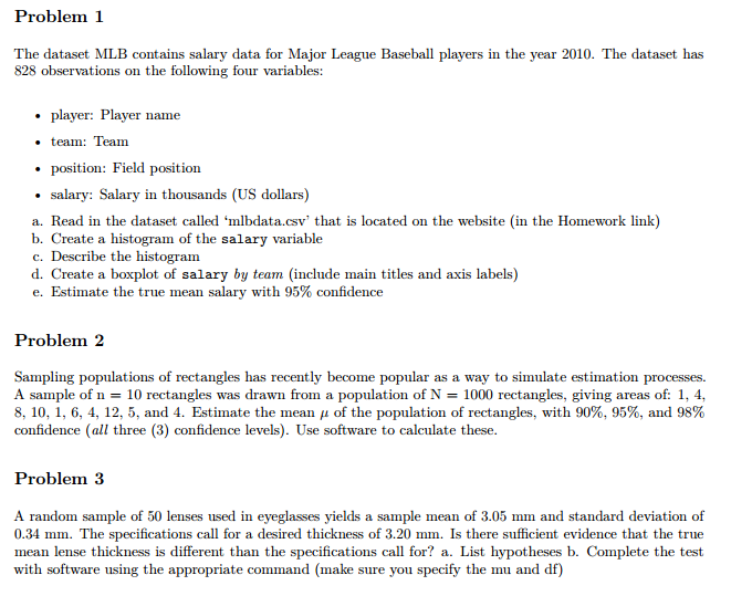 Solved The dataset MLB contains salary data for Major League | Chegg.com