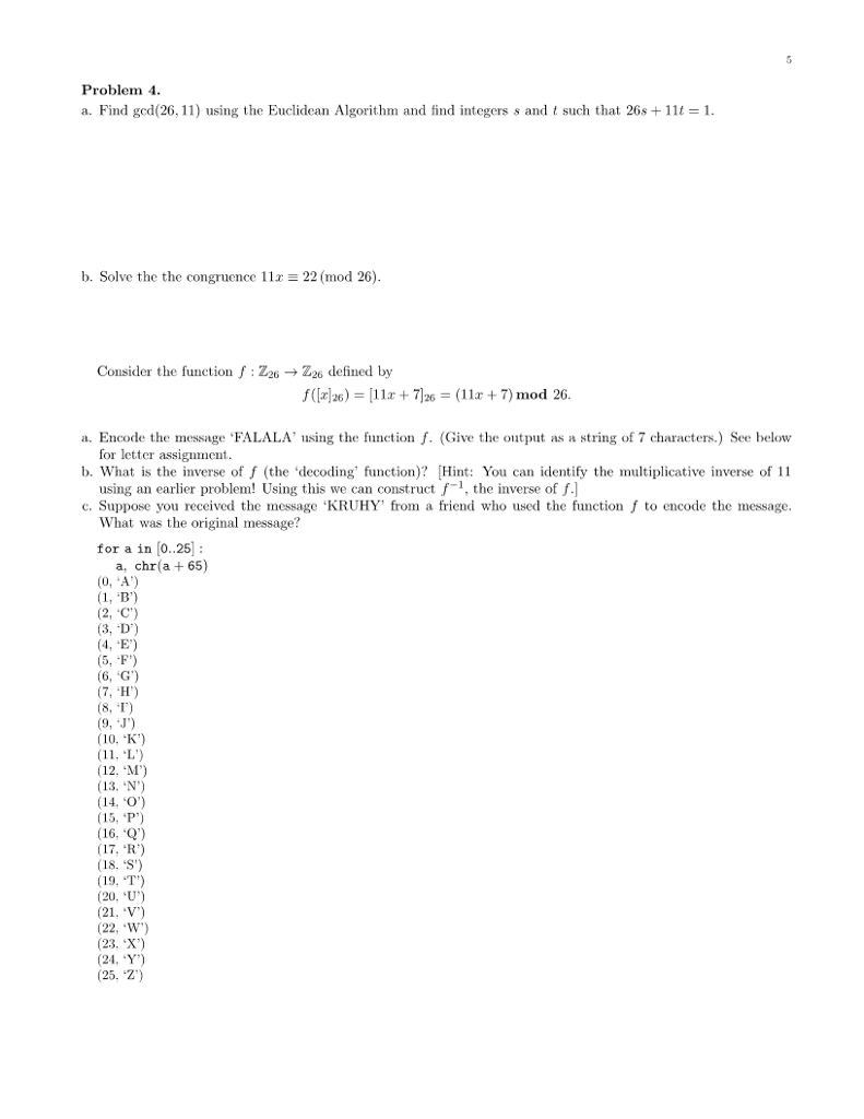 Solved Problem 4 A Find Gcd26 11 Using The Euclidean 9770