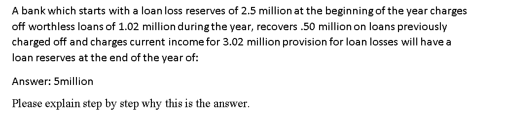 Solved A bank which starts with a loan loss reserves of 2.5 | Chegg.com